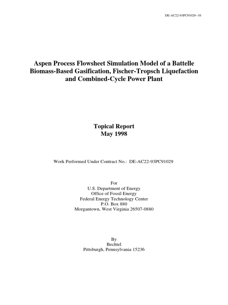 Aspen Process Flowsheet Simulation Model BGL, Fischer Tropsch ...