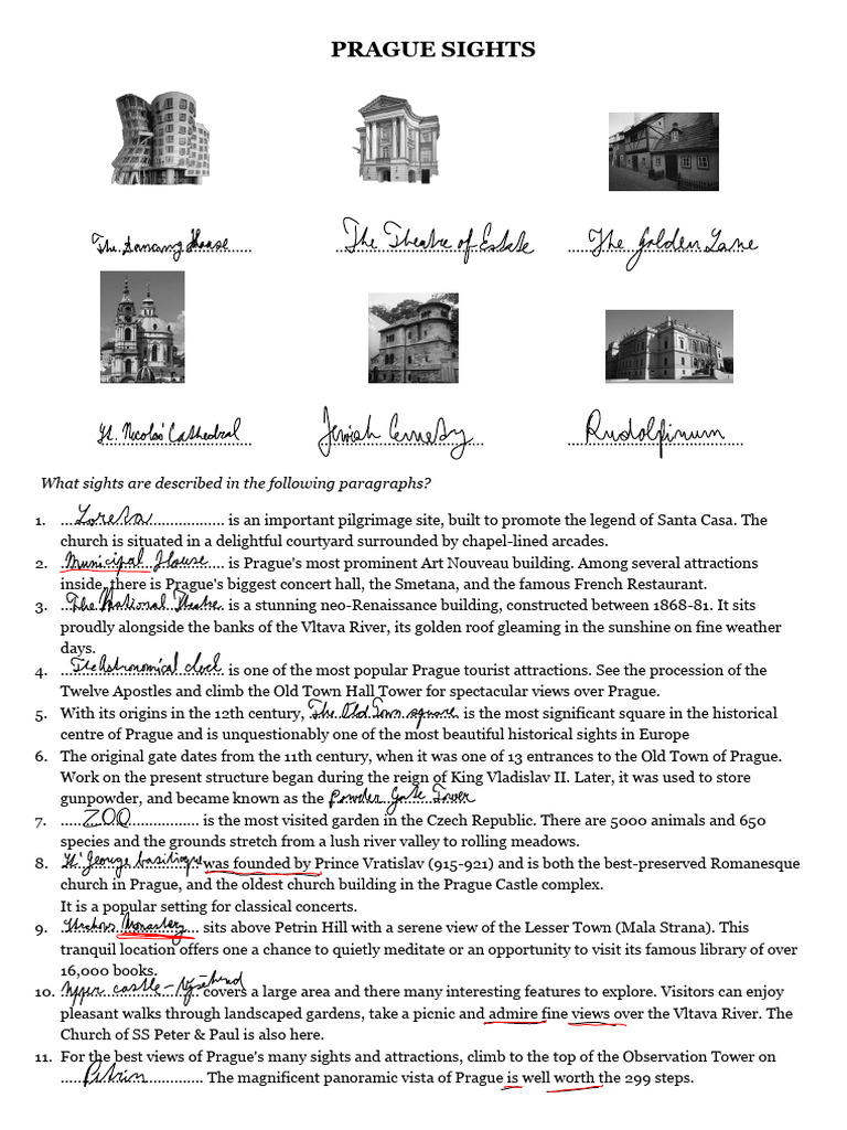 Prague Sights - Aj I - Lesson Handout | PDF | Buildings And Structures ...
