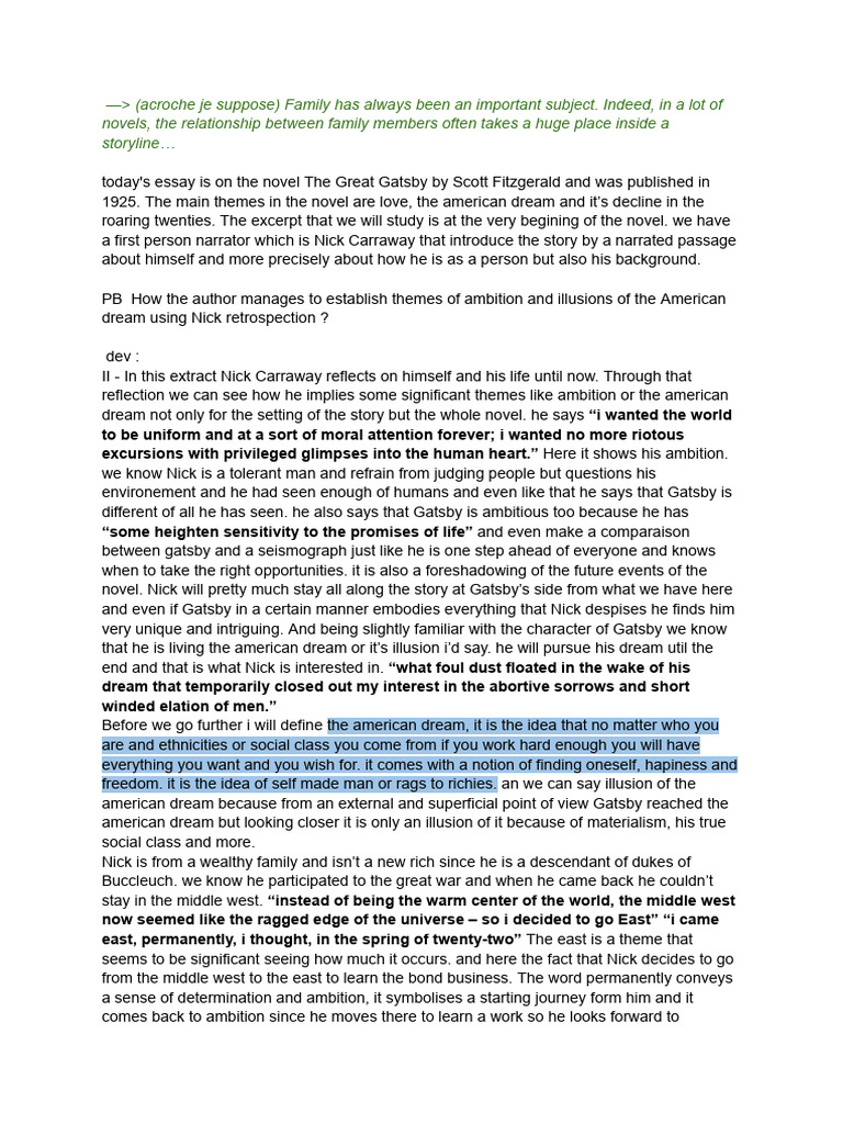 Gatsby | PDF | The Great Gatsby | American Dream
