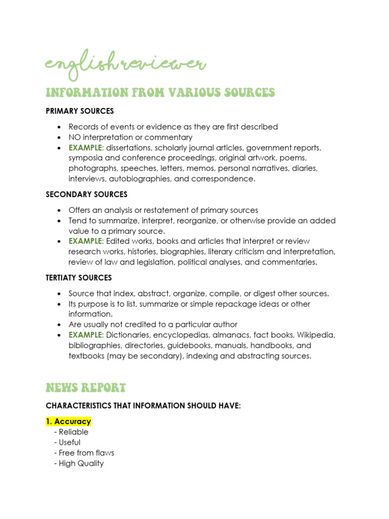 Periodical Reviewer - English | PDF | Information | Primary Sources