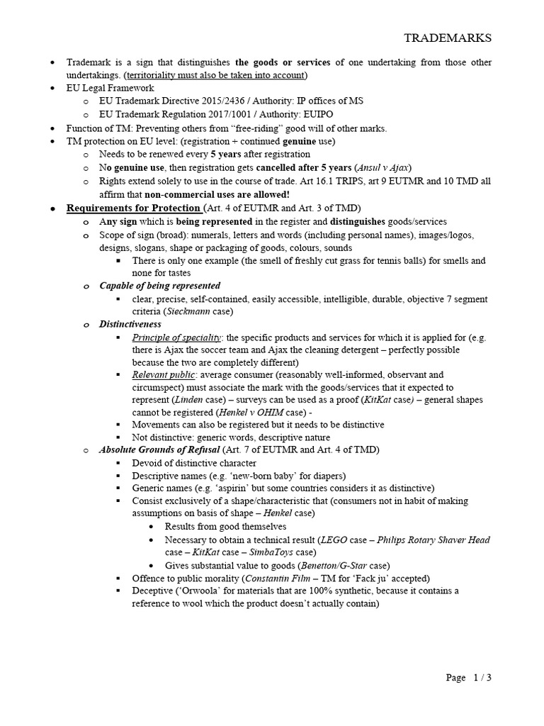 Trademarks Exam Notes | Download Free PDF | Trademark | Trademark Dilution