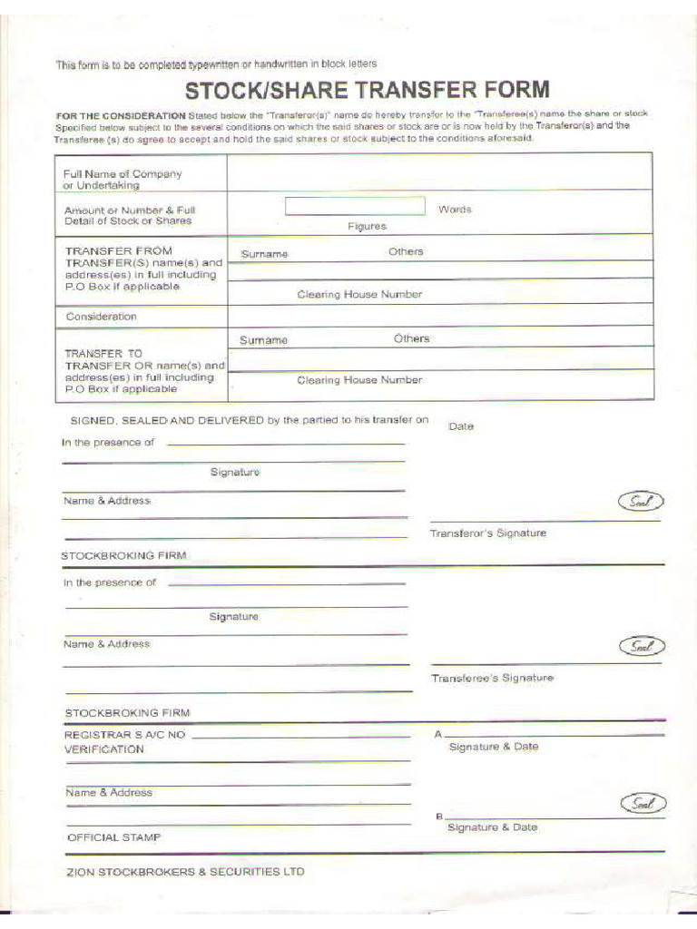 Zion Transfer Form | PDF