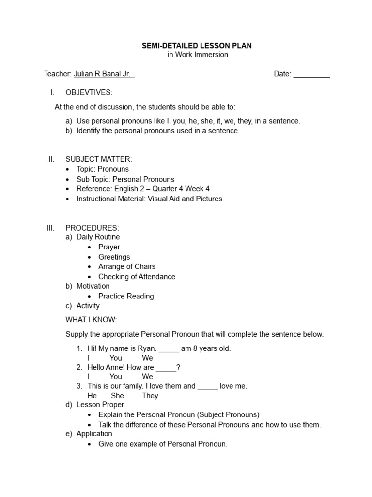 Semi Detailed Lesson Plan | PDF | Lesson Plan | Cognitive Science