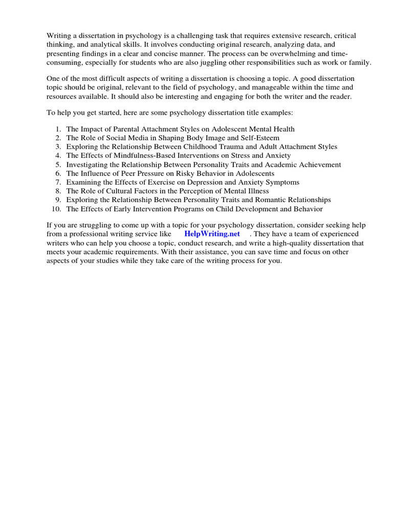 Psychology Dissertation Title Examples | PDF | Thesis | Psychology