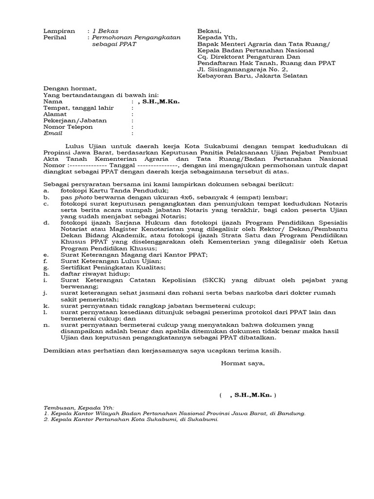 Draft Surat Permohonan SK PPAT | PDF