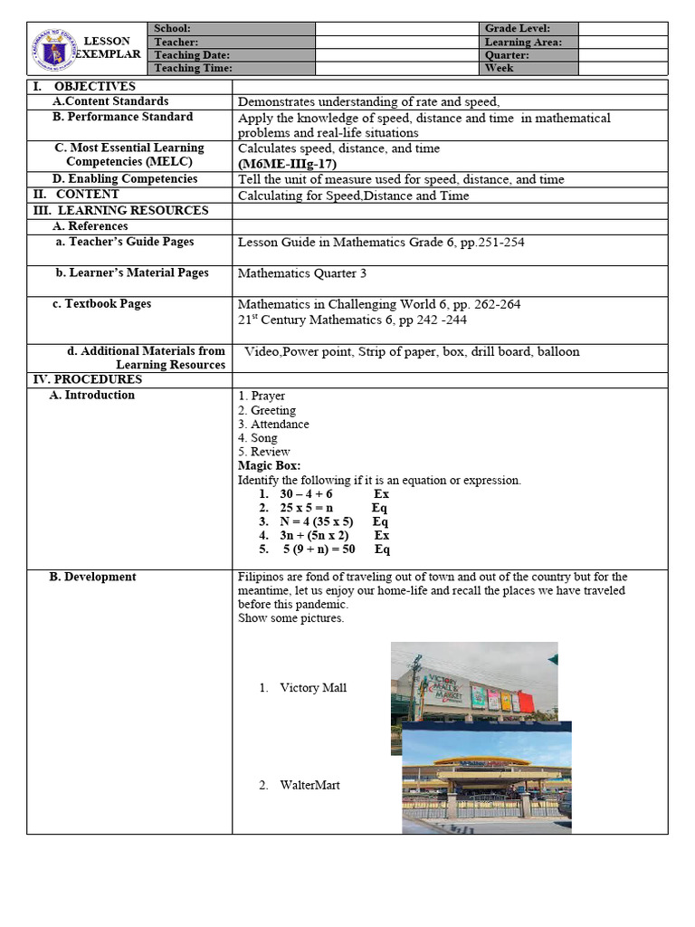 COT-3-Speed-Distance-Time-Math-2024 | PDF | Speed | Learning