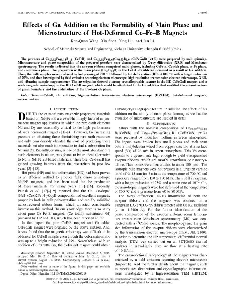 (2016 - 王仁全) Effects of Ga addition on the formability of main phase and microstructure of hot ...