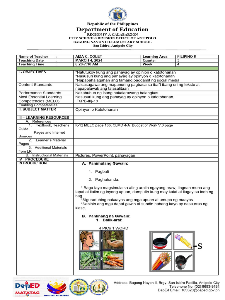 Co3 Colet Filipino 2023 2024 | PDF