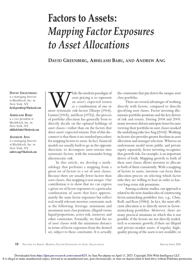 Factors To Assets-Mapping Factor Exposures To Asset Allocations | PDF ...