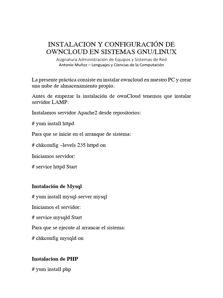 Instalacion y Configuración de Owncloud en Sistemas Gnu - Linux | PDF | Servidor HTTP Apache ...