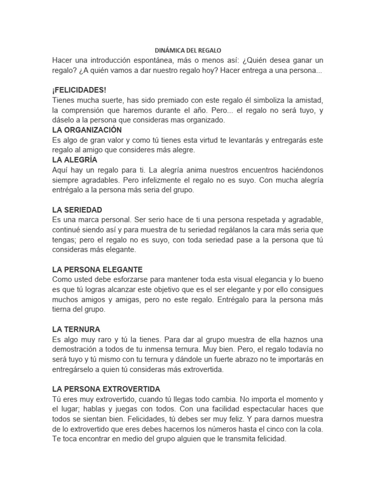 Dinámica Del Regalo | Descargar gratis PDF | Felicidad