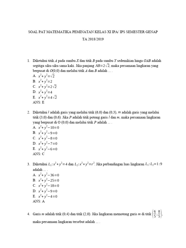 Soal PAT Mat XI Peminatan Devy | PDF