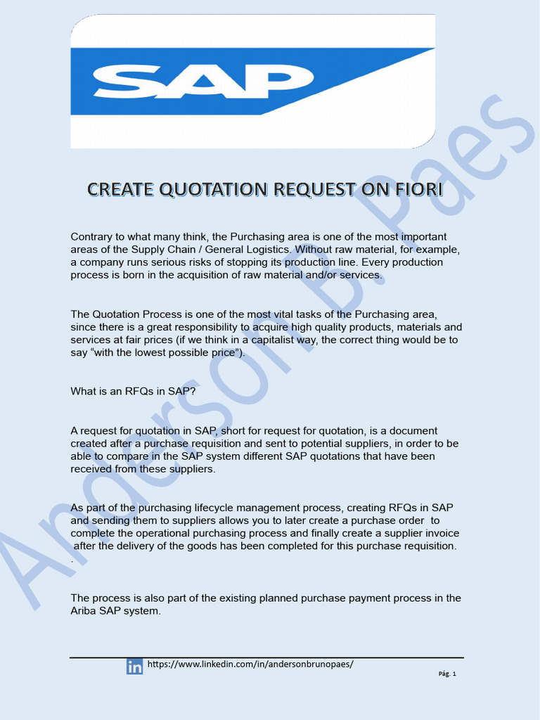 Request For Quotation In Sap Fiori Pdf Supply Chain Supply Chain Management