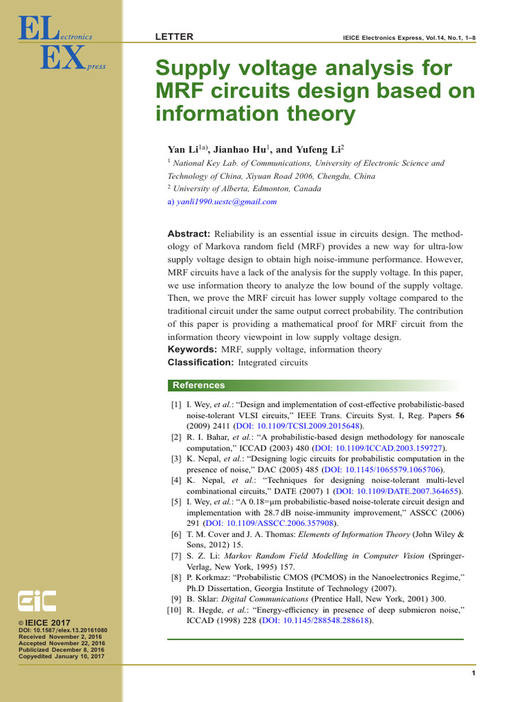 Supply Voltage Analysis For MRF Circuits Design Based On Information Theory | Download Free PDF ...