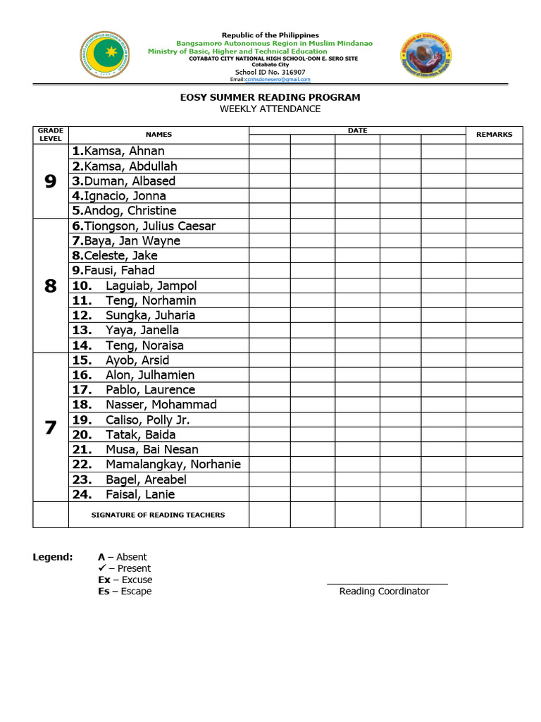 ATTENDANCE-READING PROGRAM | PDF