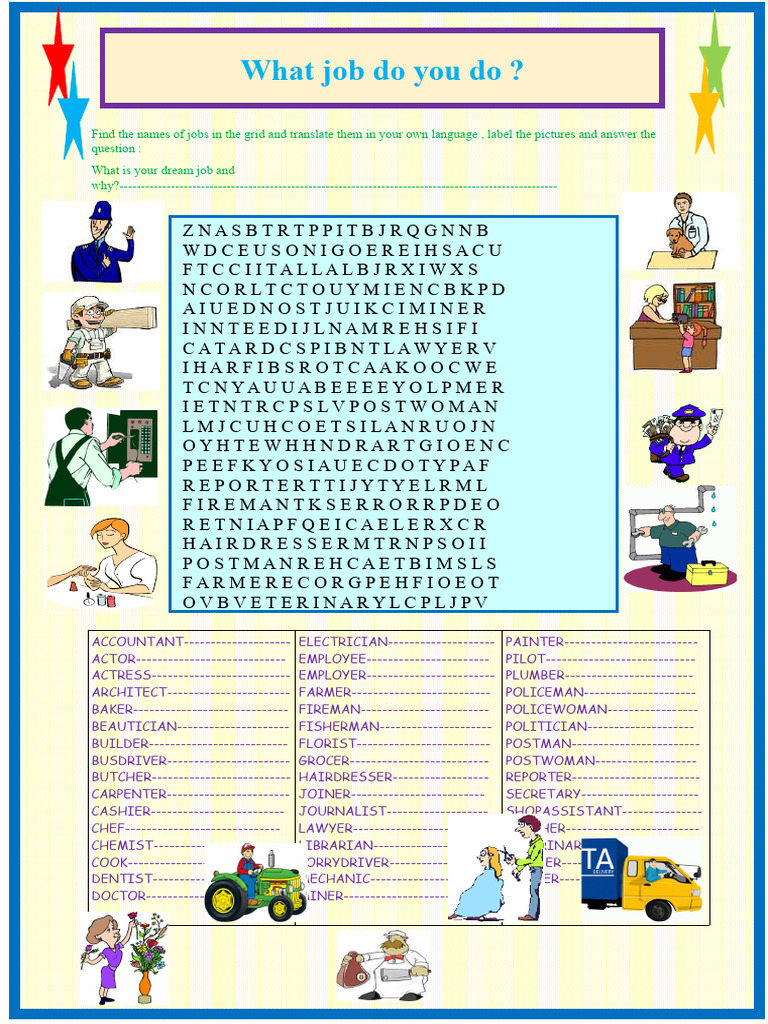 Jobs and Occupations Wordsearch Wordsearches 77885 | PDF