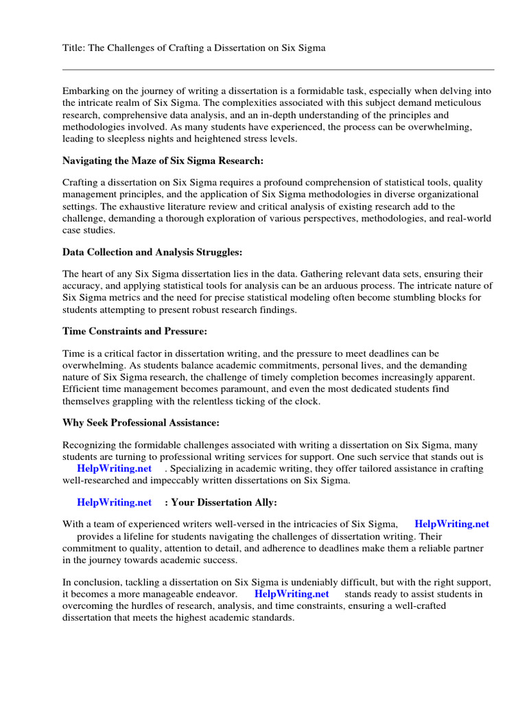 Dissertation Report On Six Sigma | PDF | Six Sigma | Business Process