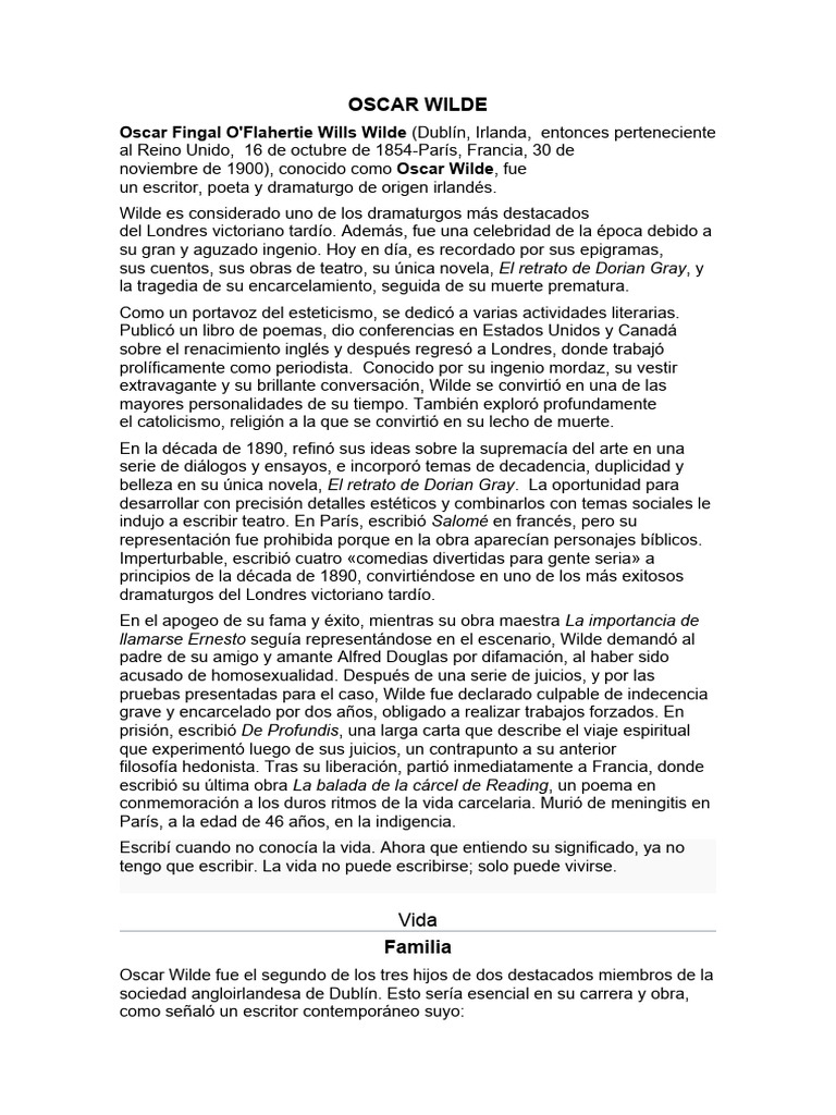 OSCAR WILDE | PDF | Oscar Wilde