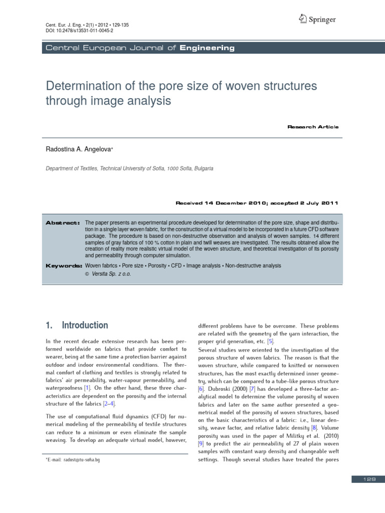 Determination of The Pore Size of Woven Structures Through Image Analysis | PDF | Textiles | Weaving