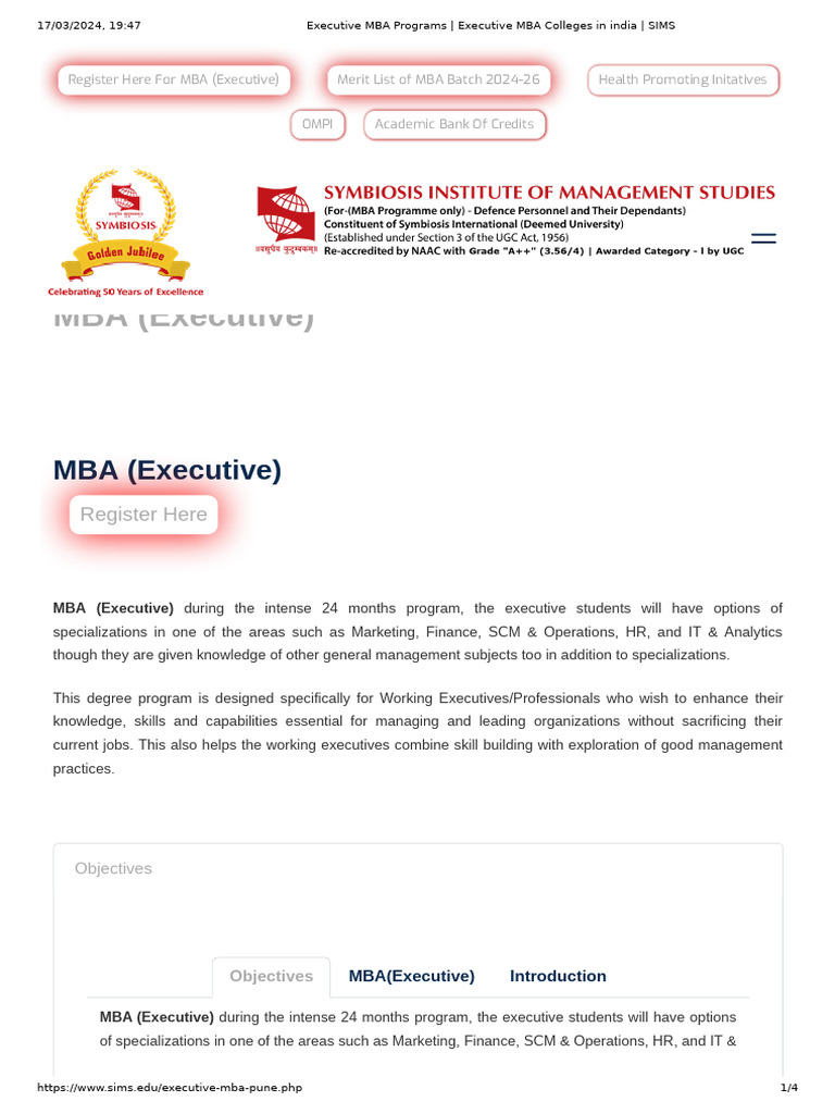 Executive MBA Programs - Executive MBA Colleges in India - SIMS | PDF ...