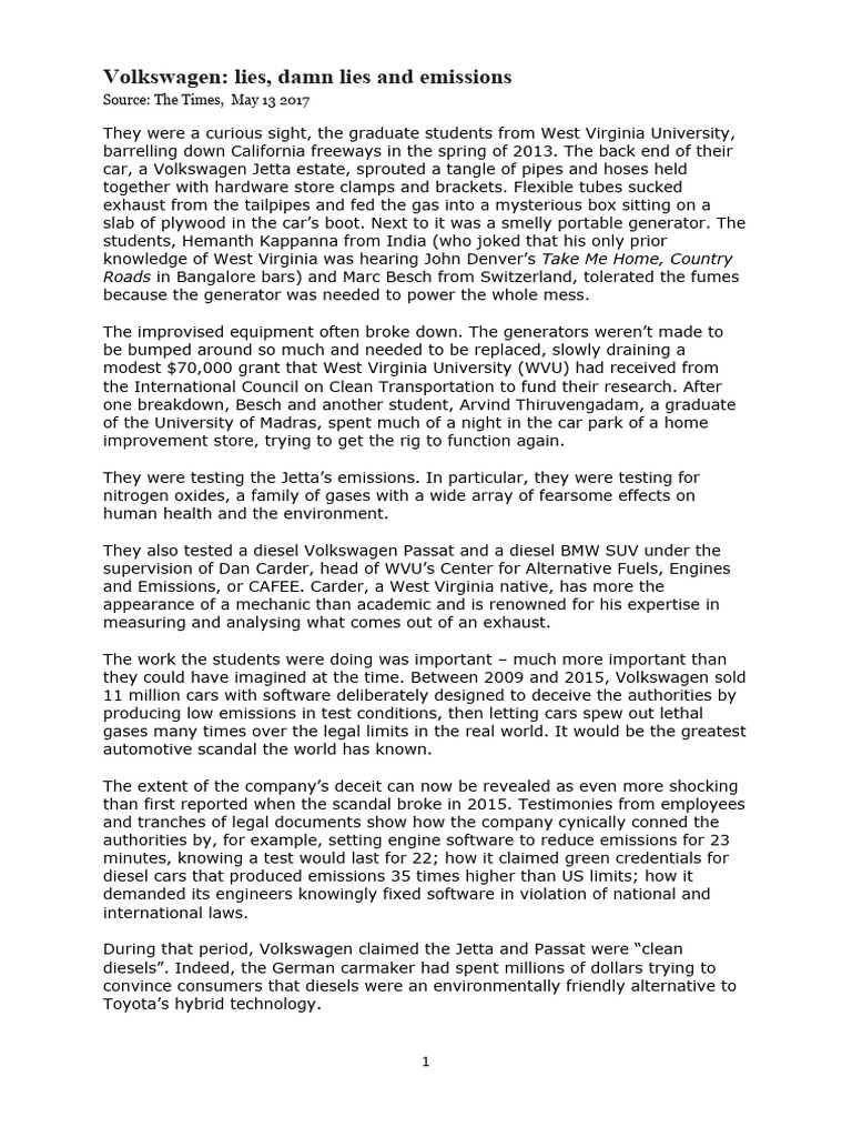 The VW case study | PDF | Volkswagen | Air Pollution
