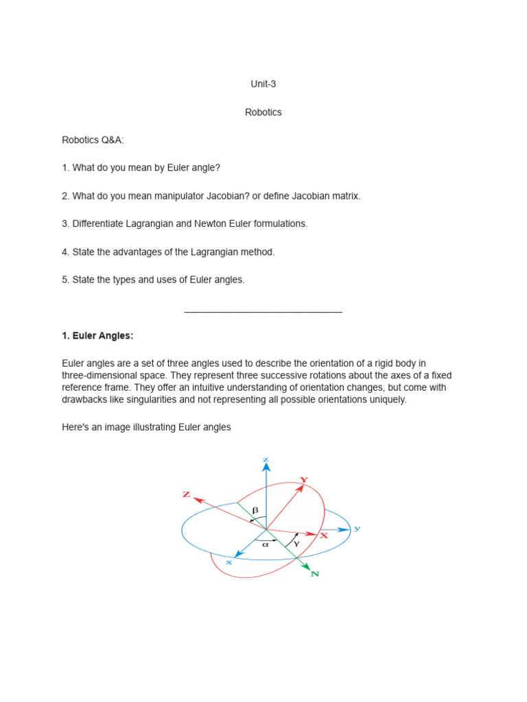 Robotics Unit-3 (2m) | PDF | Lagrangian Mechanics | Classical Mechanics