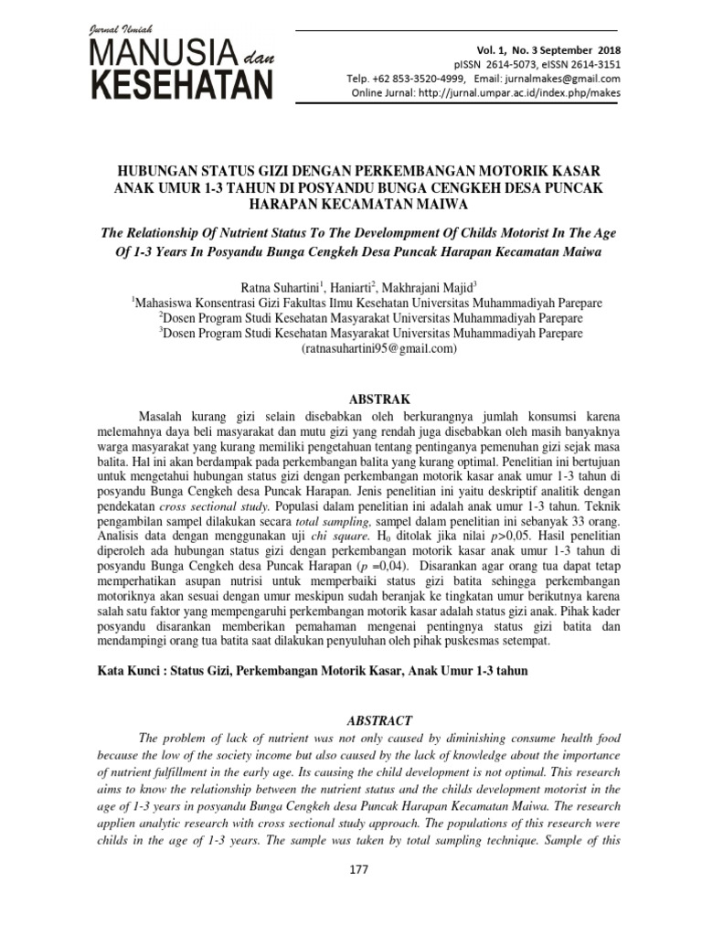 Hubungan Status Gizi Dengan Perkembangan Motorik Kasar Anak Umur 1-3 ...
