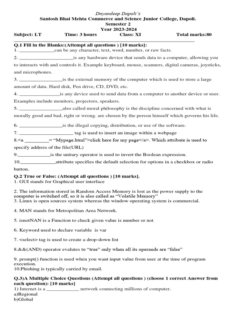 Sem 2 11th It Question Paper | PDF | Graphical User Interfaces ...