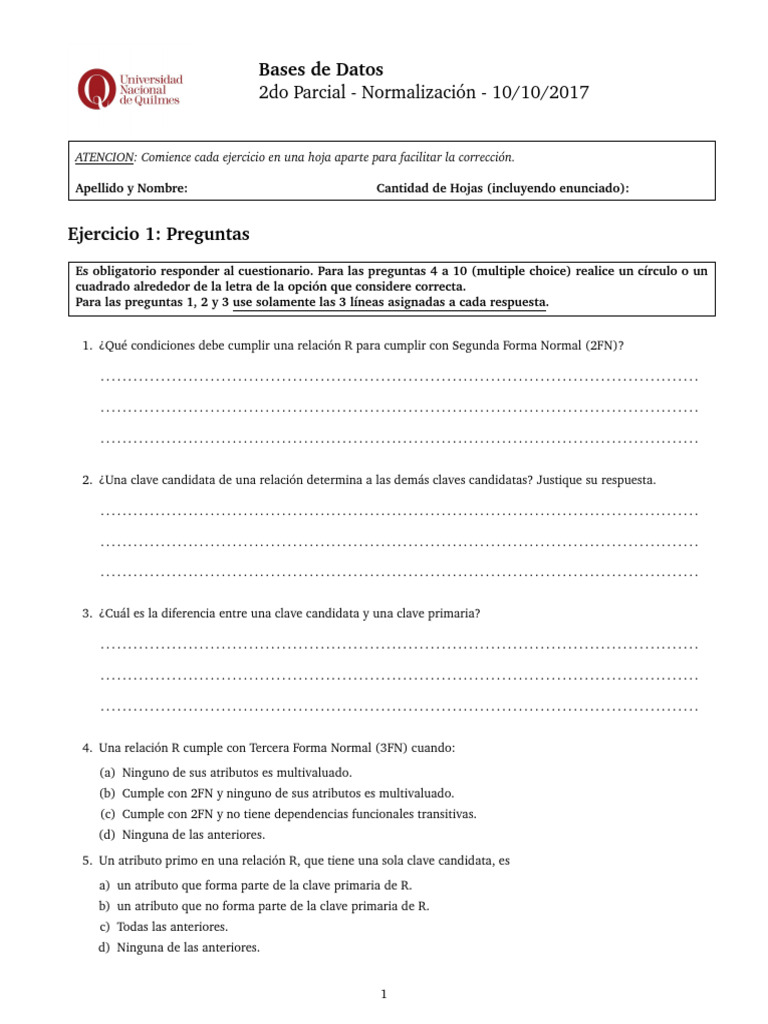 2do Parcial Base de Datos UNQ | PDF