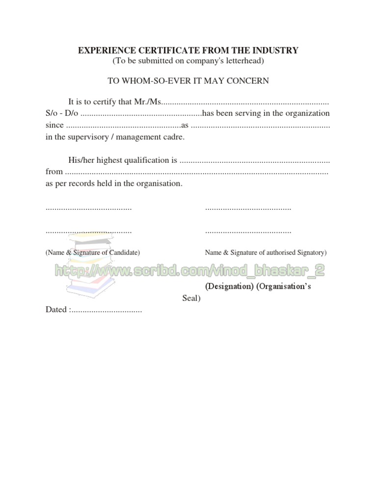 Experience Certificate - Sample | PDF