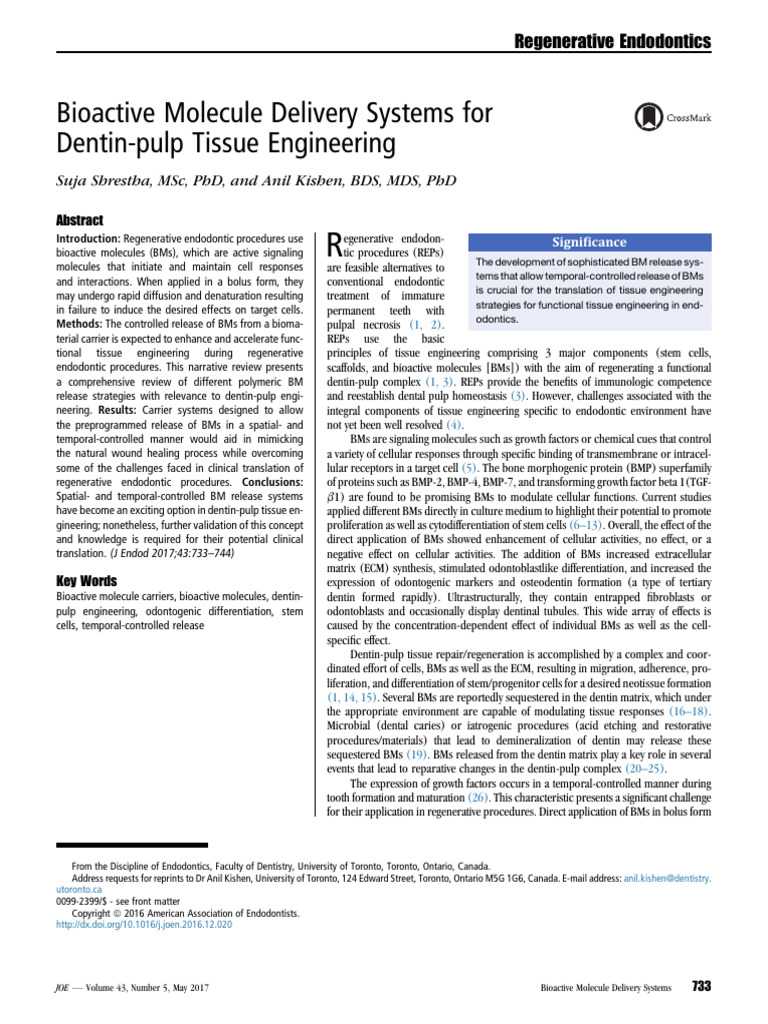 Shrestha - Kishen - 2017 - Bioactive Molecule Delivery Systems For Dentin-Pulp Tissue ...