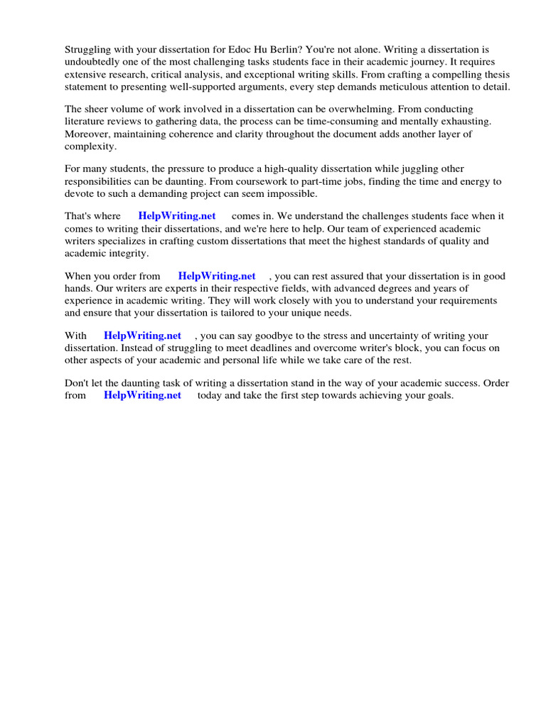 Dissertation Help for Edoc Hu Berlin | PDF