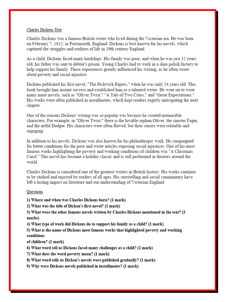 Dickens' Life & Oliver Twist Quiz | PDF | Charles Dickens | Nancy ...