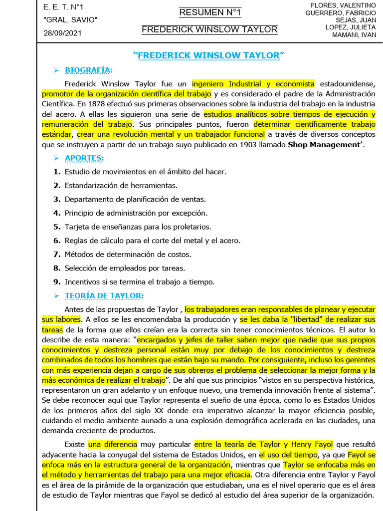 Frederick Taylor | PDF | Economias | Business