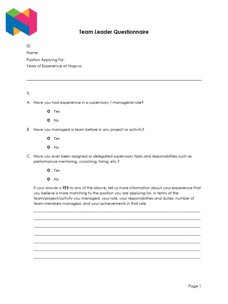 Team Leader Questionnaire (Internal Transfer Request) | PDF ...