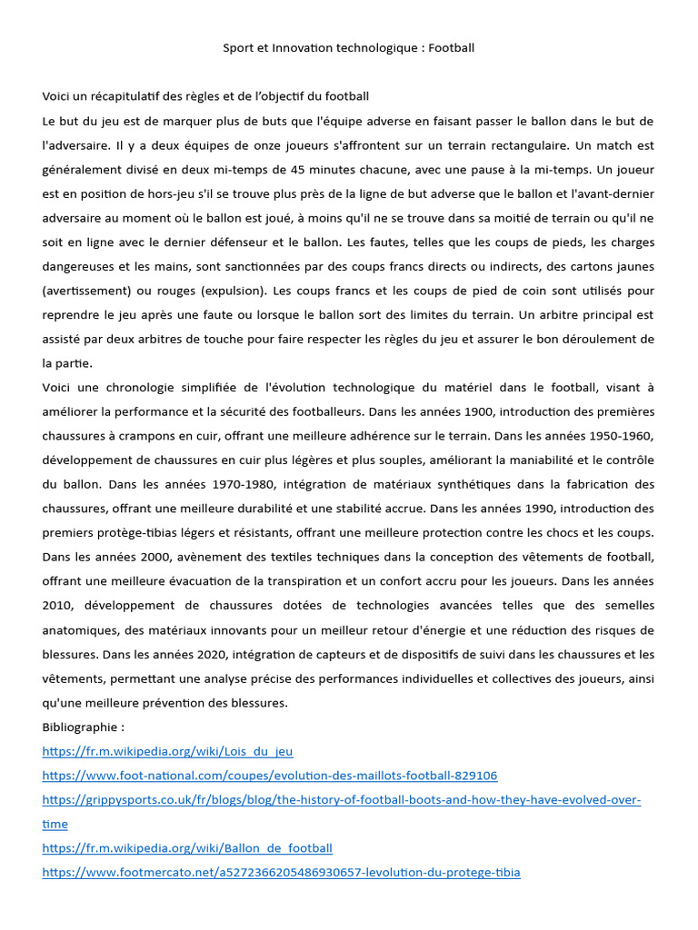 Football : Règles et innovations technologiques | PDF | Football | Des ...
