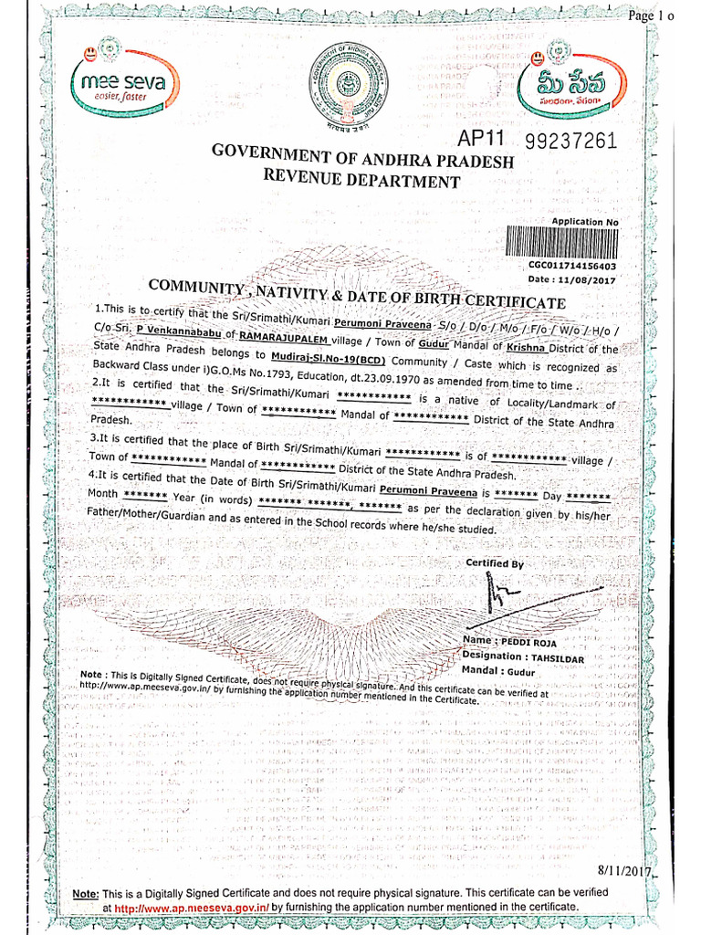 Pravina Caste Certificate | PDF