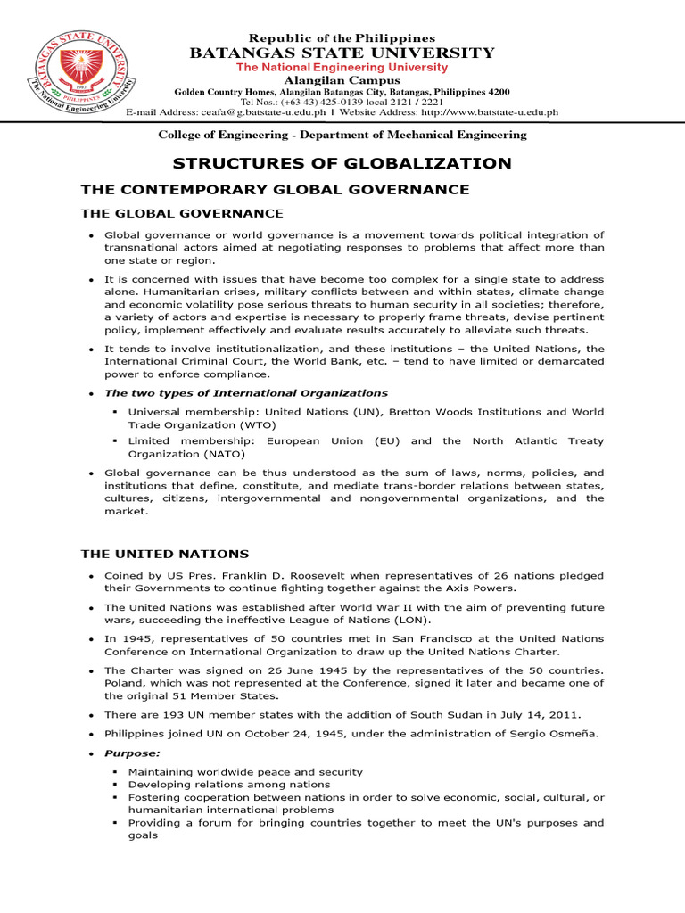 The Contemporary Global Governance | PDF | United Nations ...