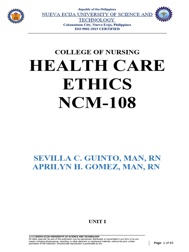 Health Care Ethics Module Editted | PDF | Autonomy | Virtue