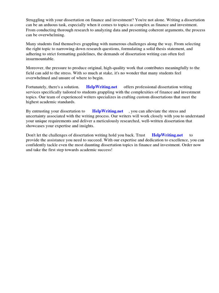 Dissertation Topics On Finance and Investment | PDF | Thesis | Banks