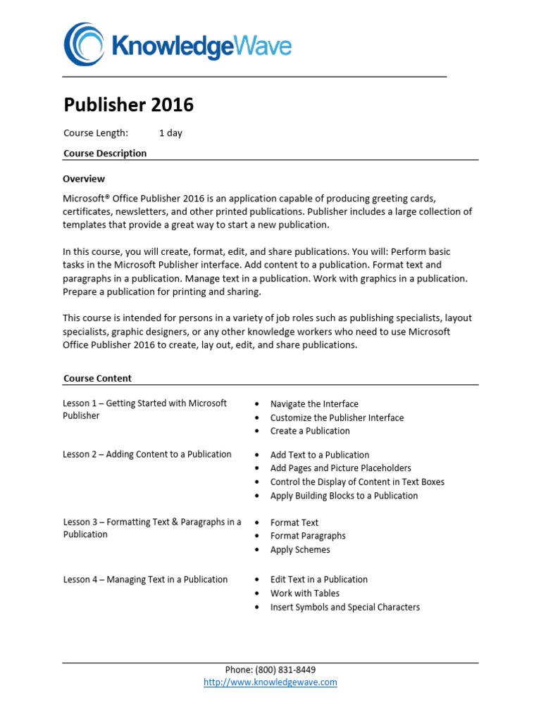 Publisher Level 1 Course Outline | PDF | Page Layout | Software Engineering