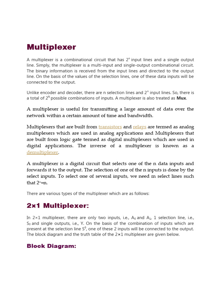 Multiplexer | PDF | Computer Engineering | Electronics