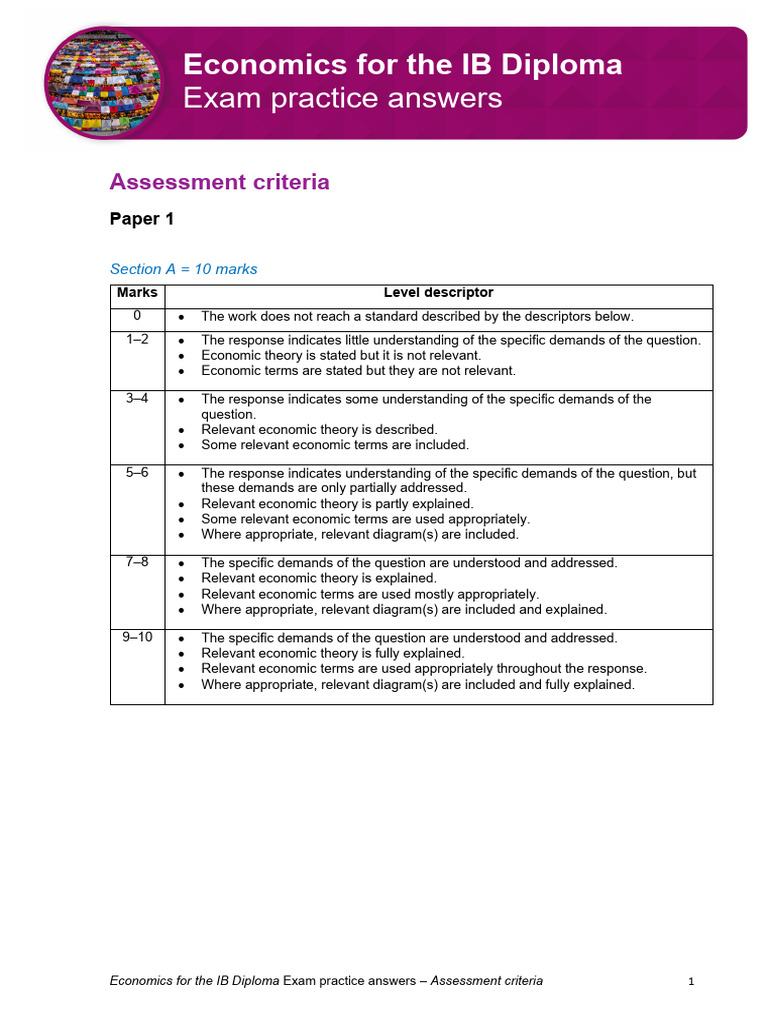 Economics For The IB Diploma Answer Assessment Criteria | PDF ...