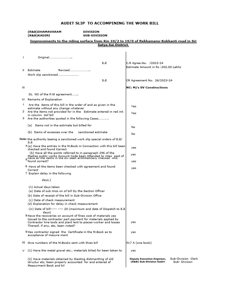 Bill form-PR Rekkamanu Road | PDF | Payments | Cheque