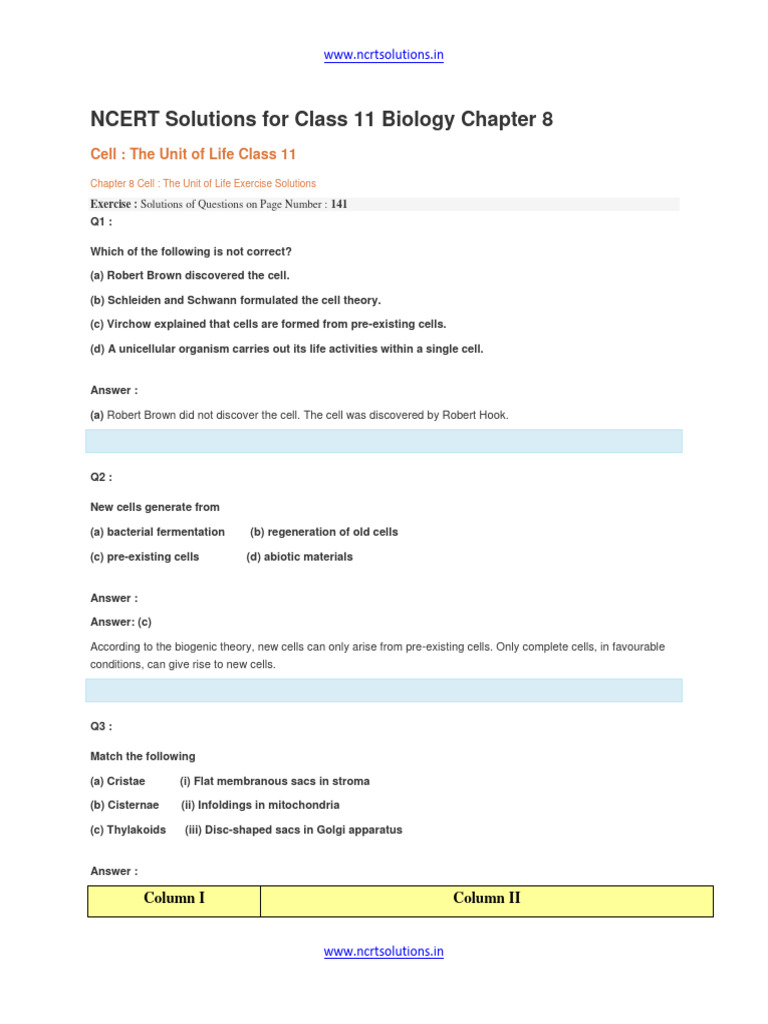 Bio. Chapter - 8 - Cell - The - Unit - of - Life | PDF | Cell (Biology) | Chloroplast
