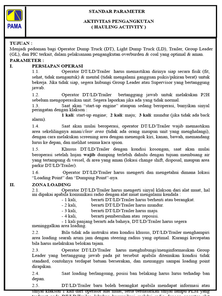 STD Aktivitas Pengangkutan (Hauling Activity) | PDF | Teknologi & Rekayasa
