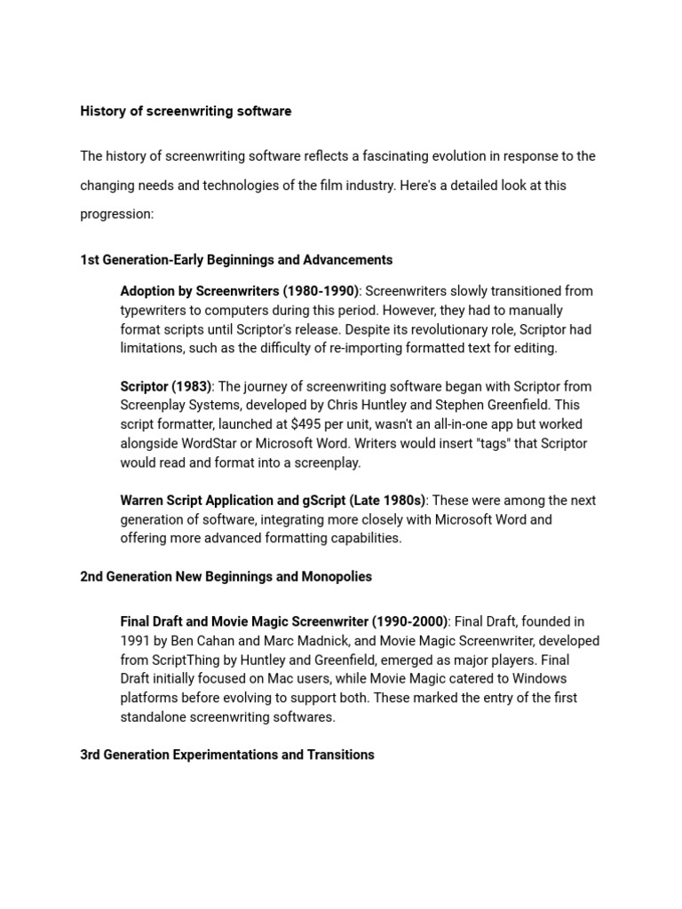 History of The Screenwriting Software | PDF | Screenplay | Screenwriting