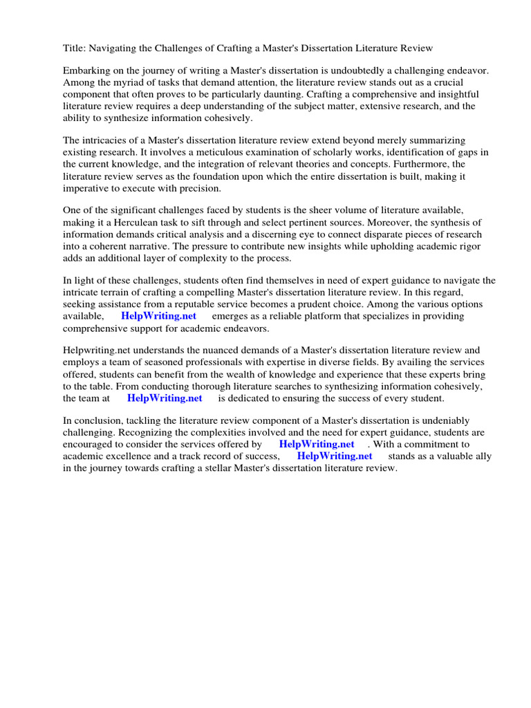 Ma Dissertation Literature Review | PDF