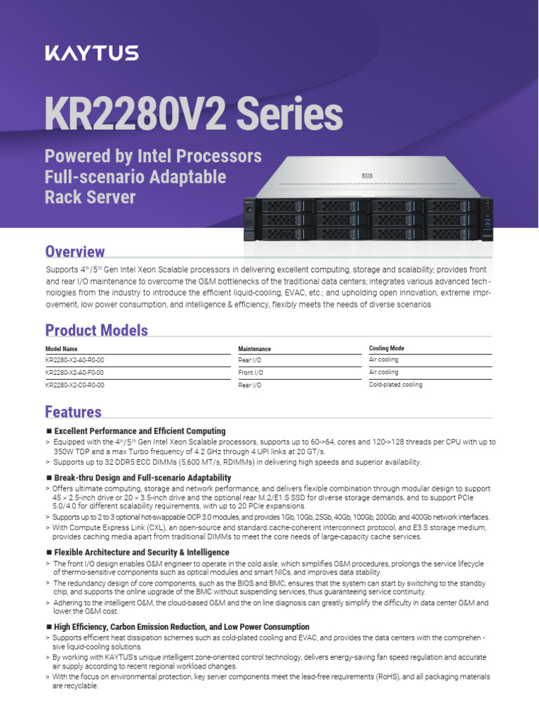 KAYTUS KR2280V2 Datasheet | PDF | Central Processing Unit | Solid State ...