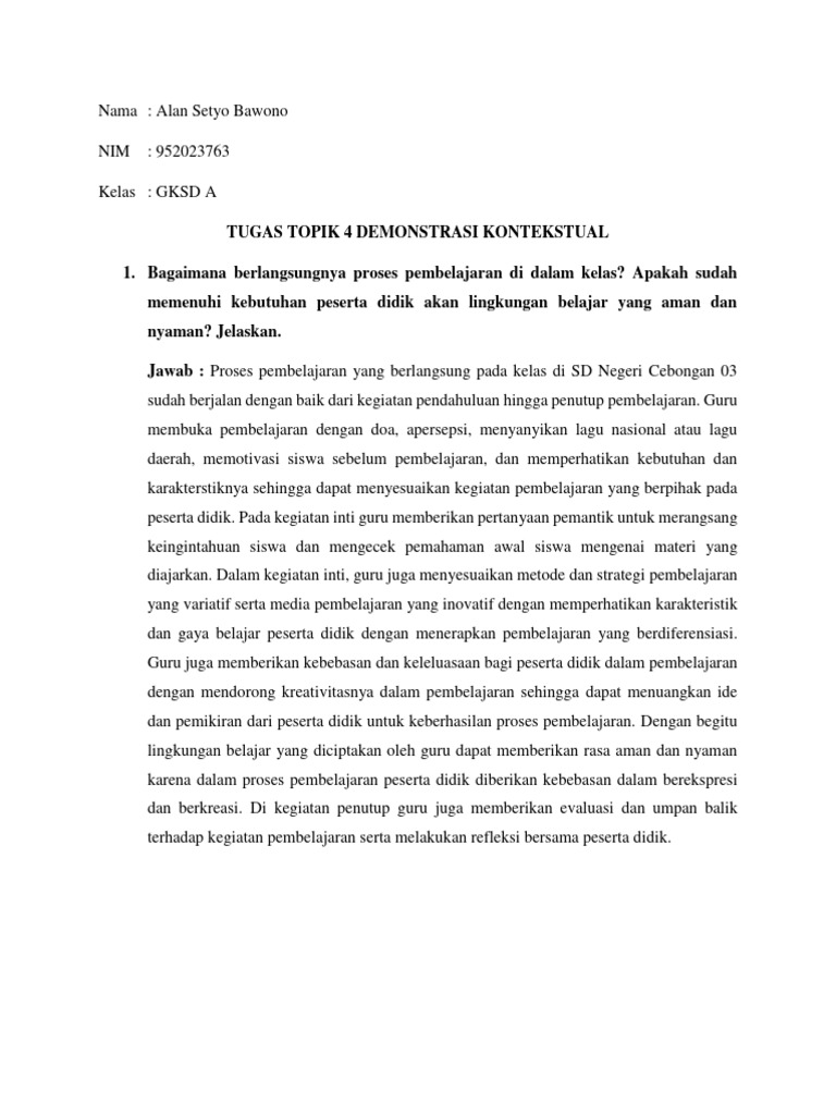 Tugas Demonstrasi Kontekstual Topik 4 - Alan Setyo Bawono - GKSD A | PDF